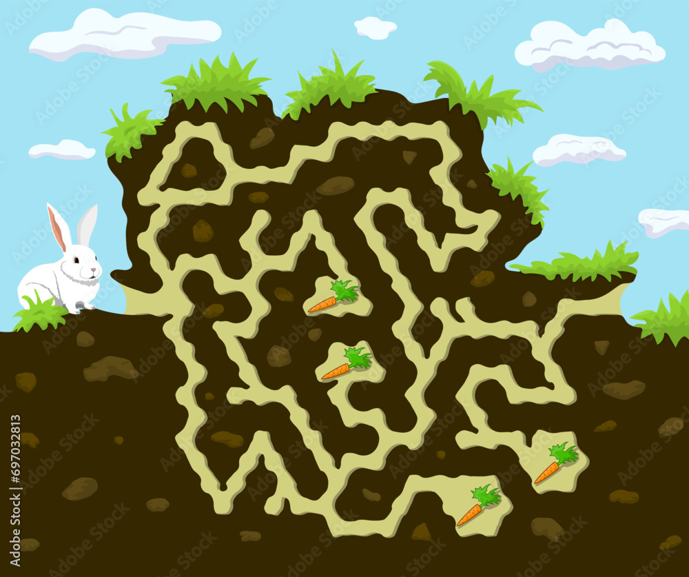 Help rabbit find four carrots and climb out of the hole. Maze game for ...