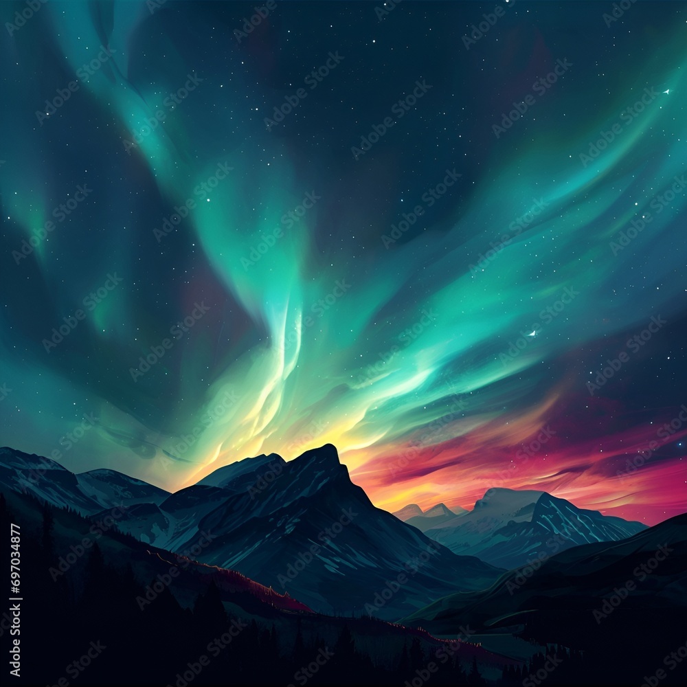 Vector Illustration of Northern Lights in the Night Sky Stock ...