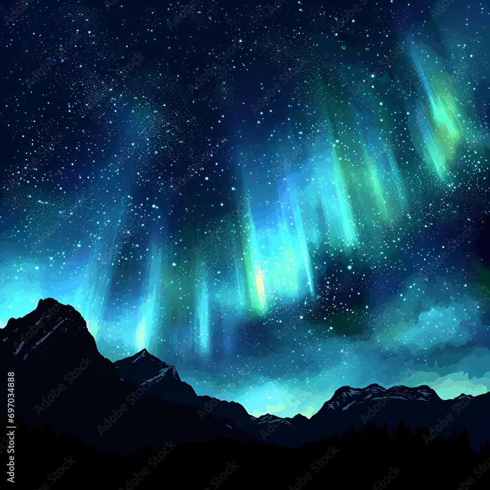 Vector Illustration of Northern Lights in the Night Sky Stock ...