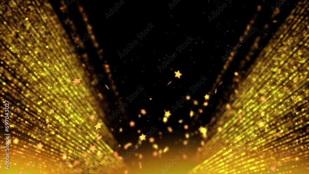 Golden small star shapes spin and fly. Looped animated background of ...