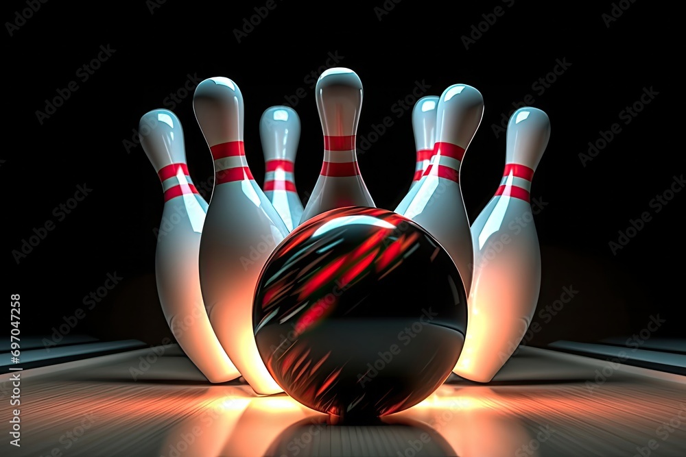 Picture bowling ball hitting pins scoring strike Bowling background ...