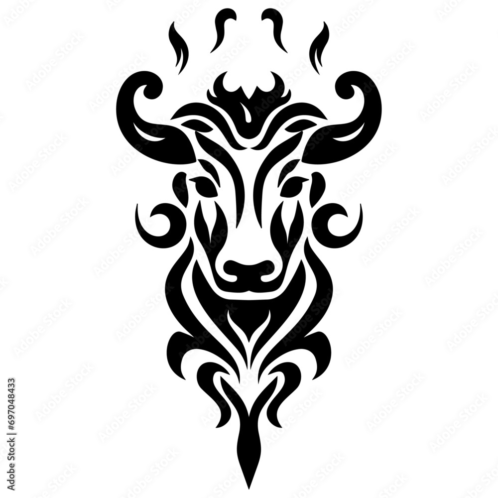 Vector design of cow head on white background. Tribal tattoo design ...