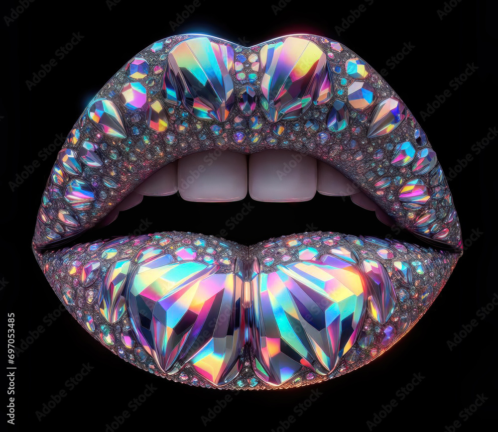 exclusive lips jewelry , iridescent crystal, with colors that change ...