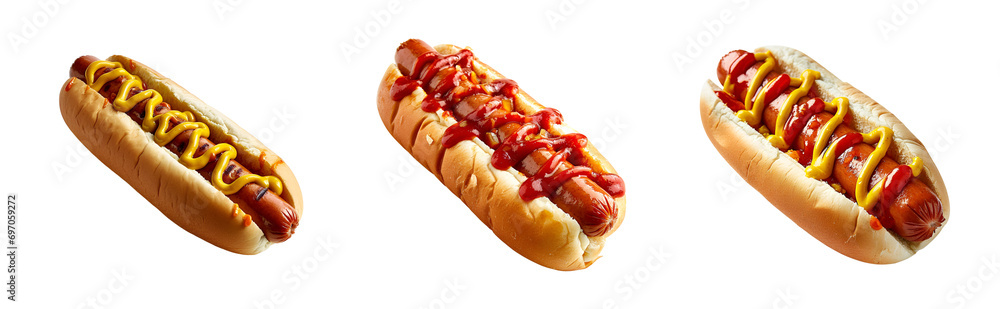 set of Three Delectable Hot Dogs: Options Include Ketchup, Mustard, and ...
