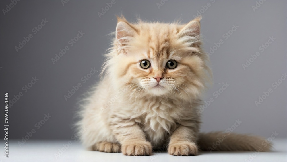 British Longhair kitten sitting in a studio, featuring its fluffy beige ...
