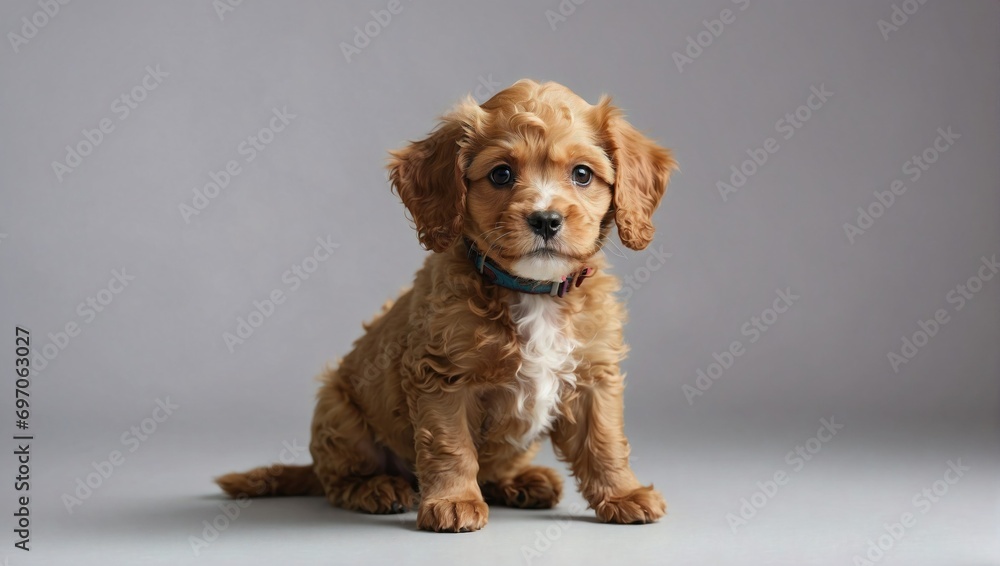 Cavapoo puppy seated in a photography studio, highlighting its wavy ...
