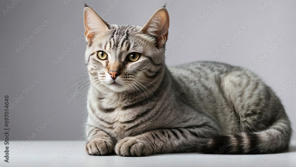 An Egyptian Mau cat with a striking silver coat and mesmerizing green ...