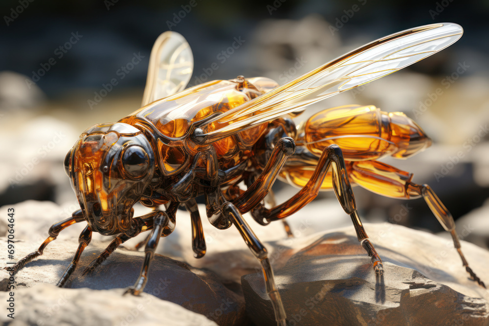 The preserved remains of a prehistoric insect in amber, providing ...