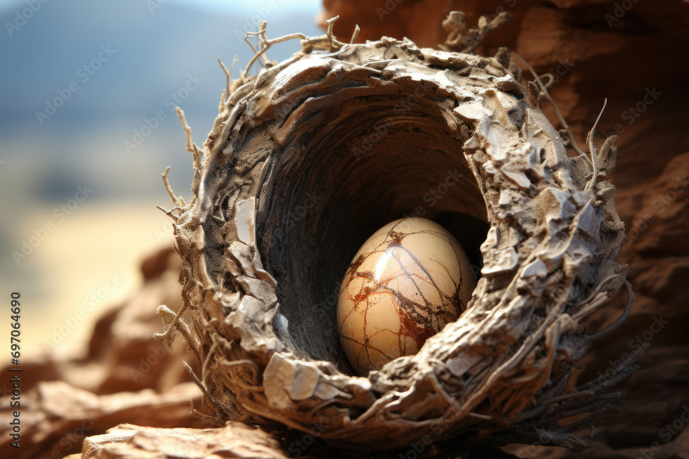 A fossilized dinosaur egg nest, offering clues about reproductive ...