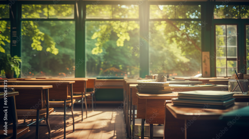 classroom back view with bokeh effect on the window light Stock Photo ...