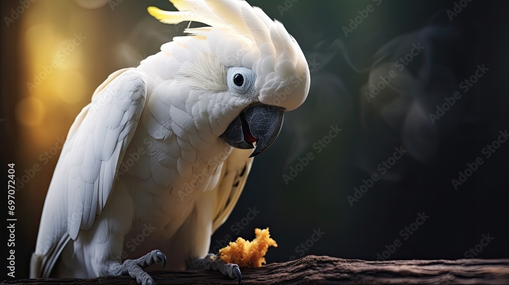 Beautiful parrot cockatoo studio shooting. Positive white parrot ...