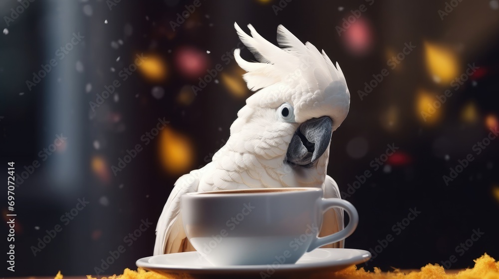Beautiful parrot cockatoo studio shooting. Positive white parrot ...