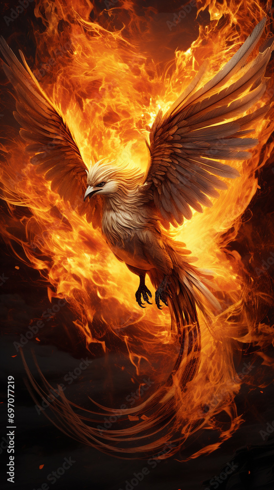 Wallpaper Phoenix bird with fire digital illustration on black ...