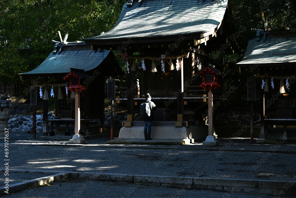 The precincts of a Japanese shrine. There are over 100,000 shrines ...