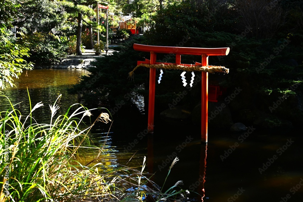 The precincts of a Japanese shrine. There are over 100,000 shrines ...