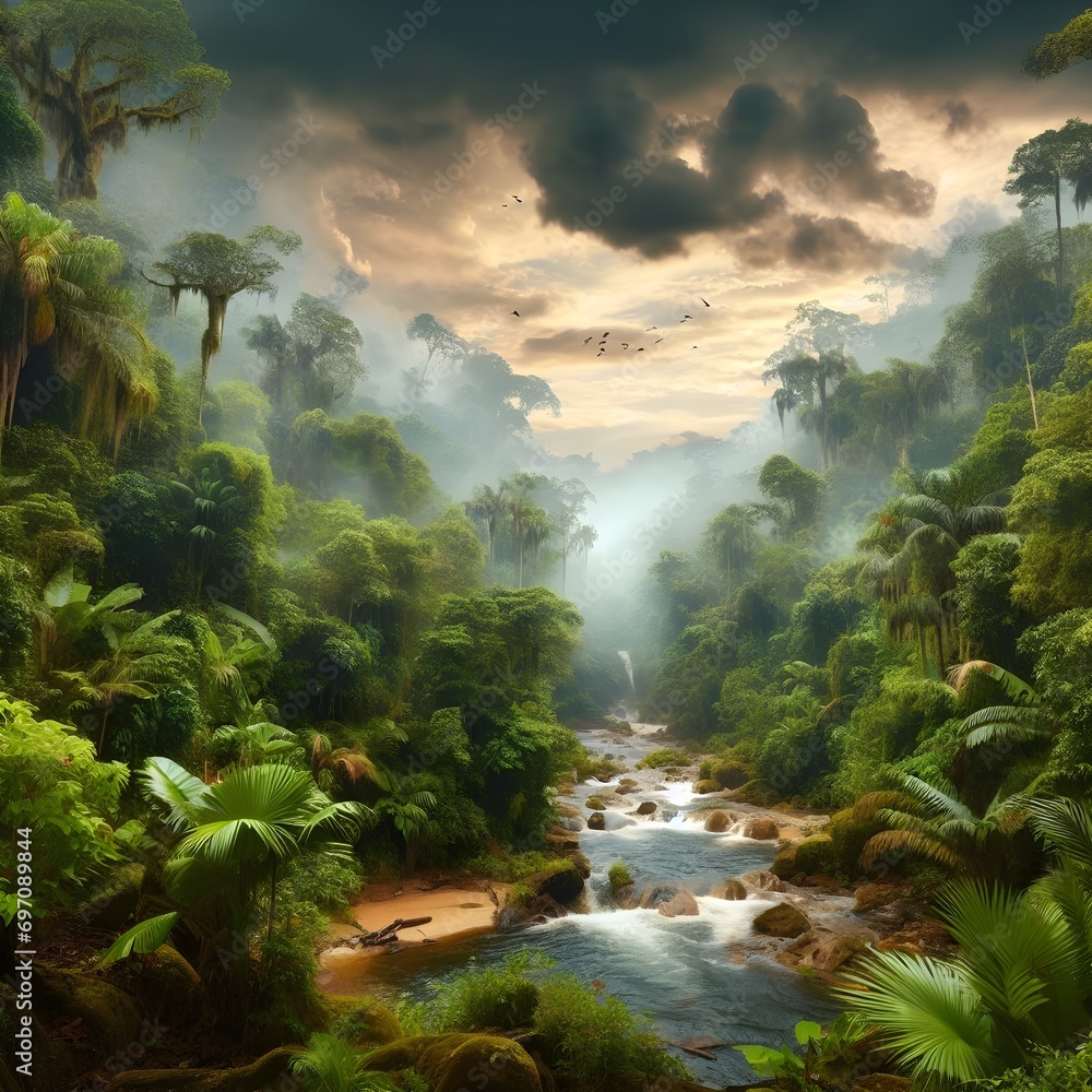 a beautiful jungle with heavy spring water real picture in the Amazon ...