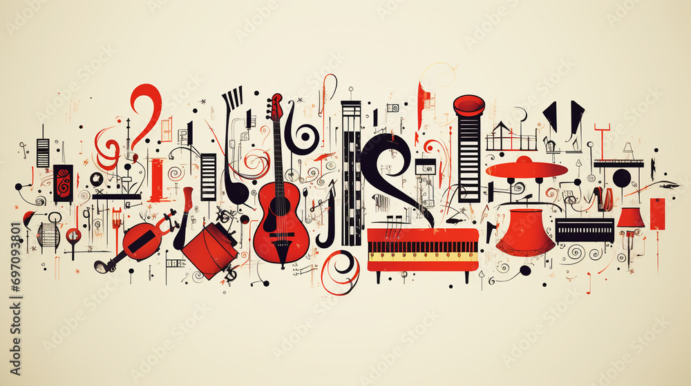 vector art cartoon isolated on colorful, musical image of music symbols ...