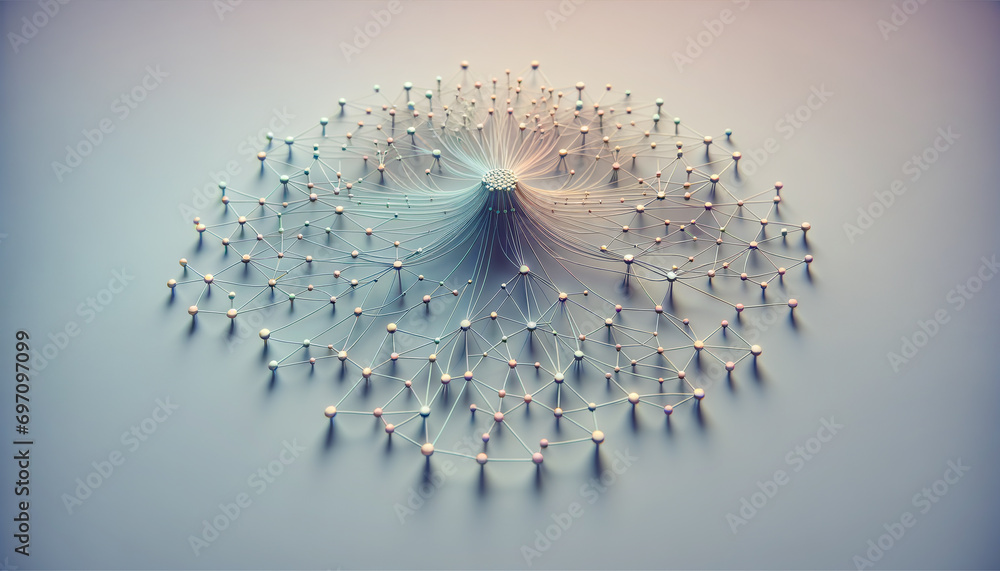 Sleek, minimalist neural network diagram with interconnected nodes and ...