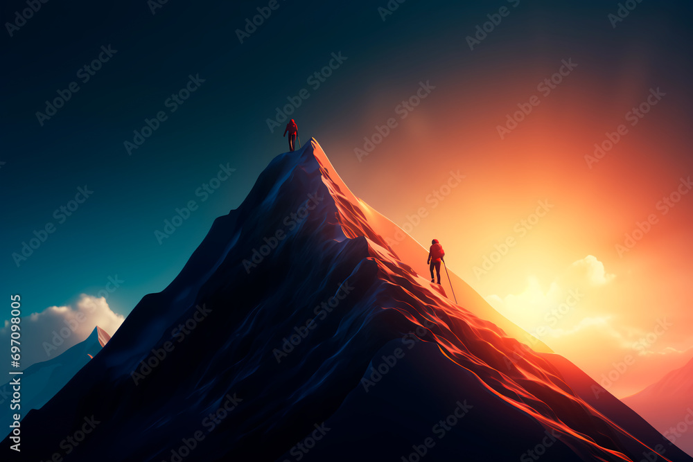 Ascending to success: Depicting a person climbing a slope toward a ...