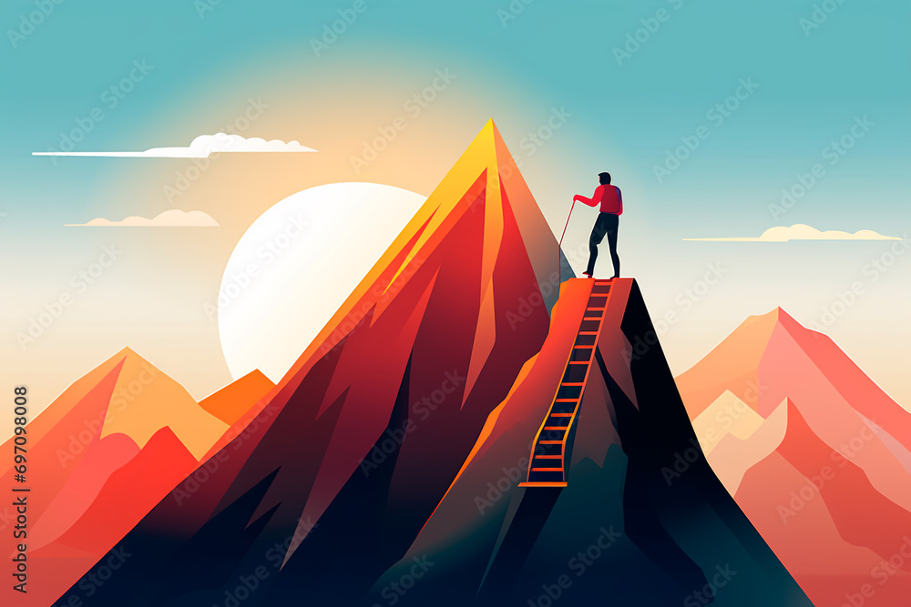 Ascending to success: Depicting a person climbing a slope toward a ...