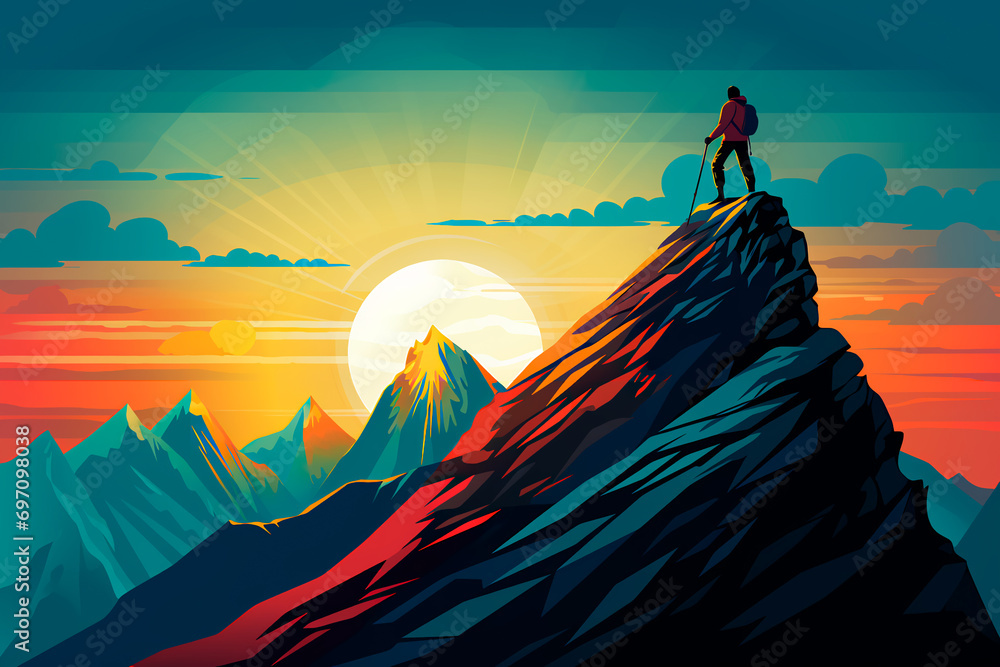 Ascending to success: Depicting a person climbing a slope toward a ...