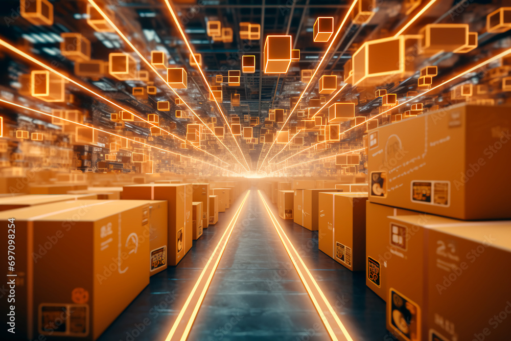 Futuristic logistics: Parcel cardboard box in hyper loops route ...