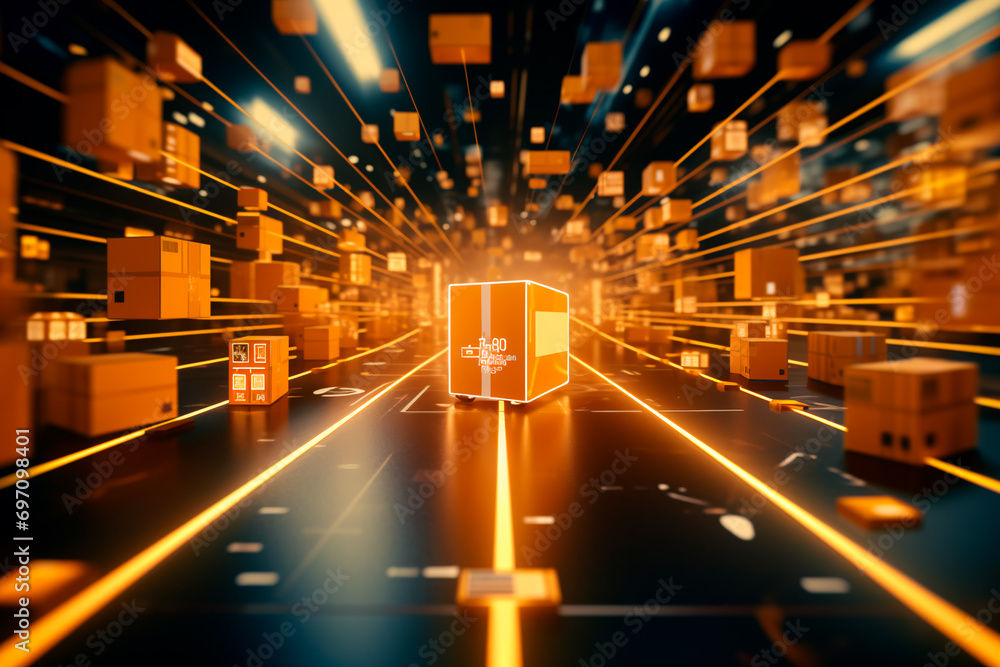 Futuristic logistics: Parcel cardboard box in hyper loops route ...