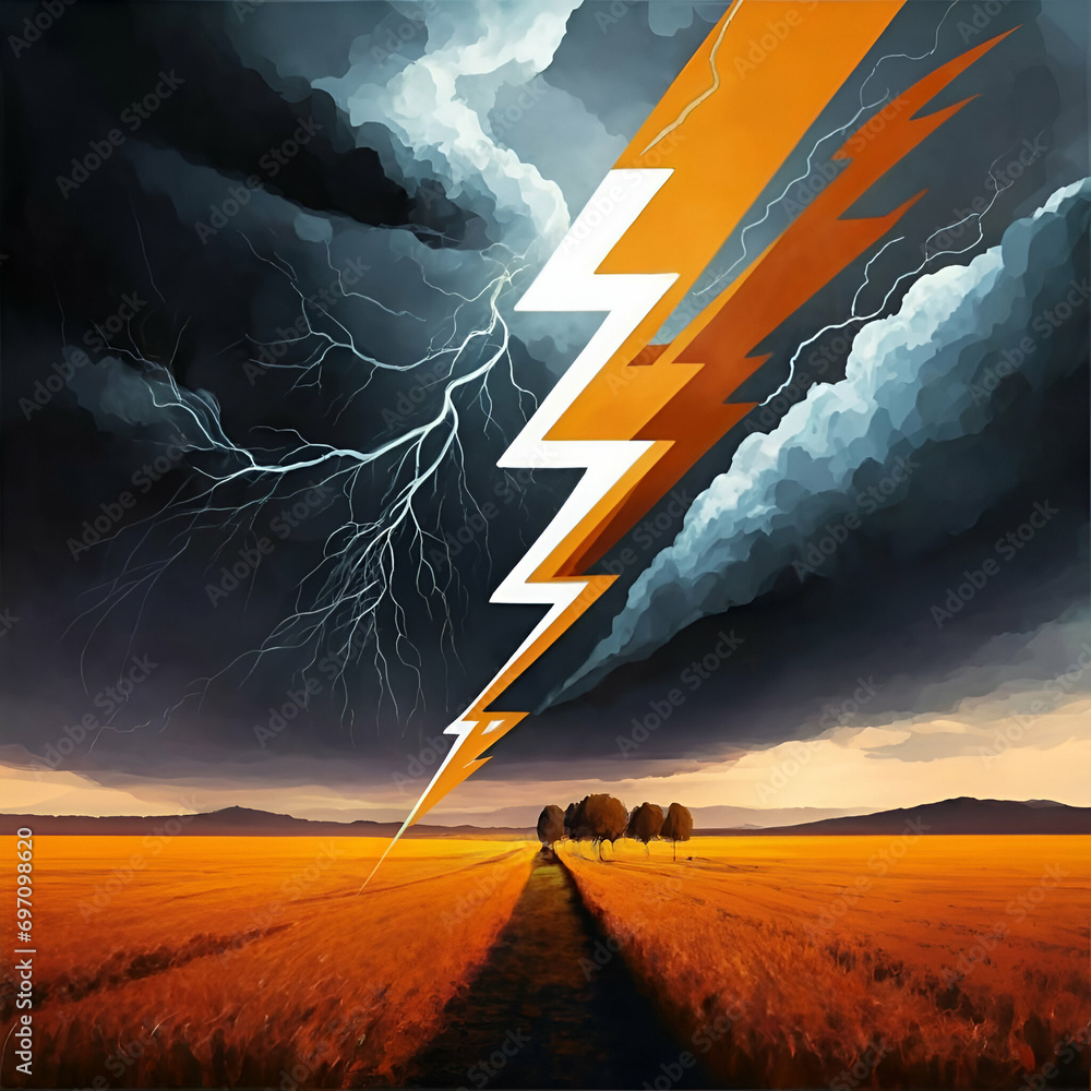 Lightning bolt striking a vast open field. Useful for wall art ...
