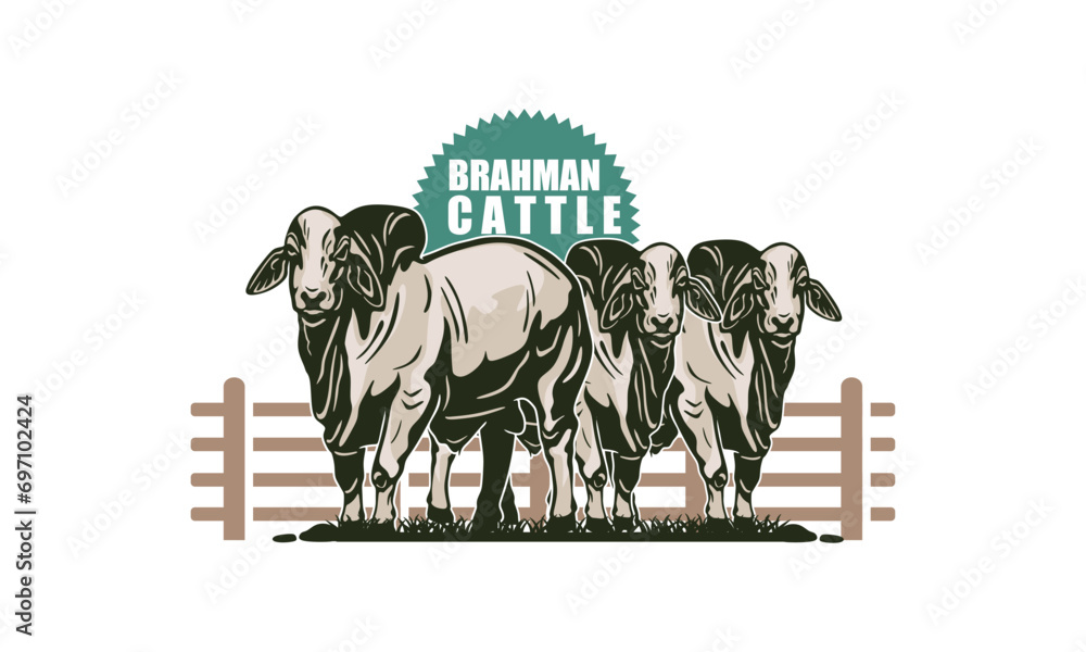 GREAT BRAHMAN CATTLE LOGO, silhouette of big and strong cow standing ...