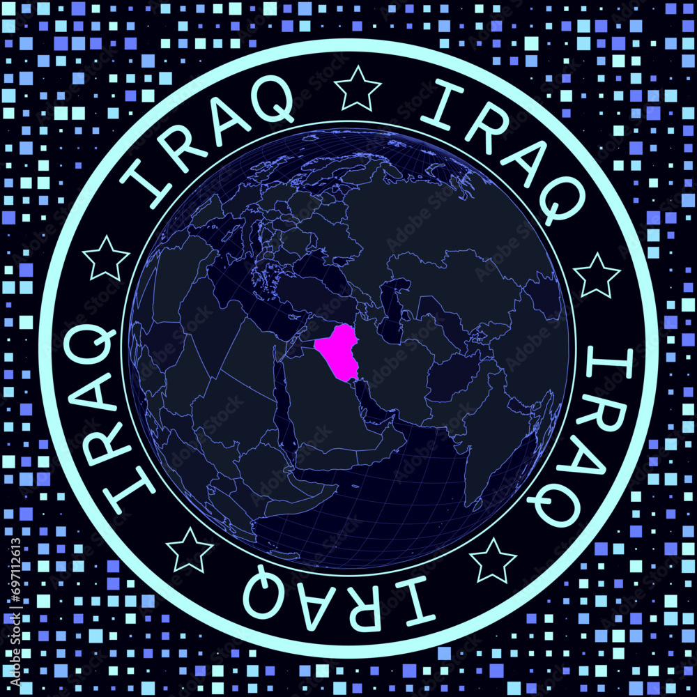 Iraq on globe vector. Futuristic satelite view of the world centered to ...