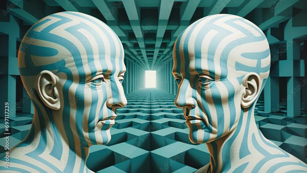 A of a famous optical illusion painting, with two identical figures ...