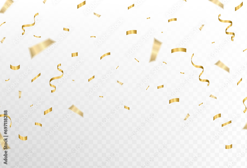 Confetti explosion on transparent background. Shiny gold paper cutouts ...