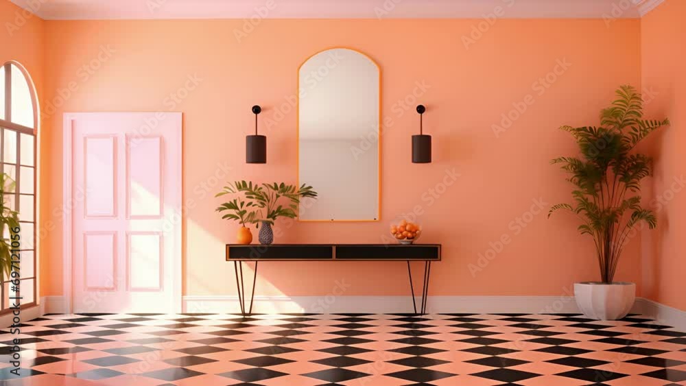 Minimalistic view of a sophisticated Hollywood Regency foyer, boasting ...