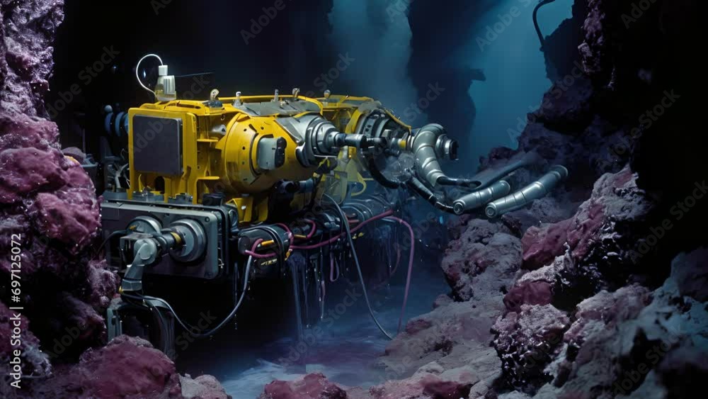 A remotely operated vehicle ROV captures a detailed of a hydrothermal ...