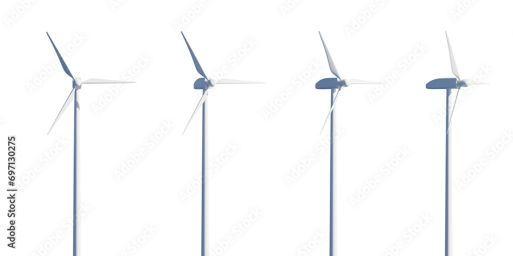 set of 3d wind turbine on transparent background, PNG, 3d render, white ...