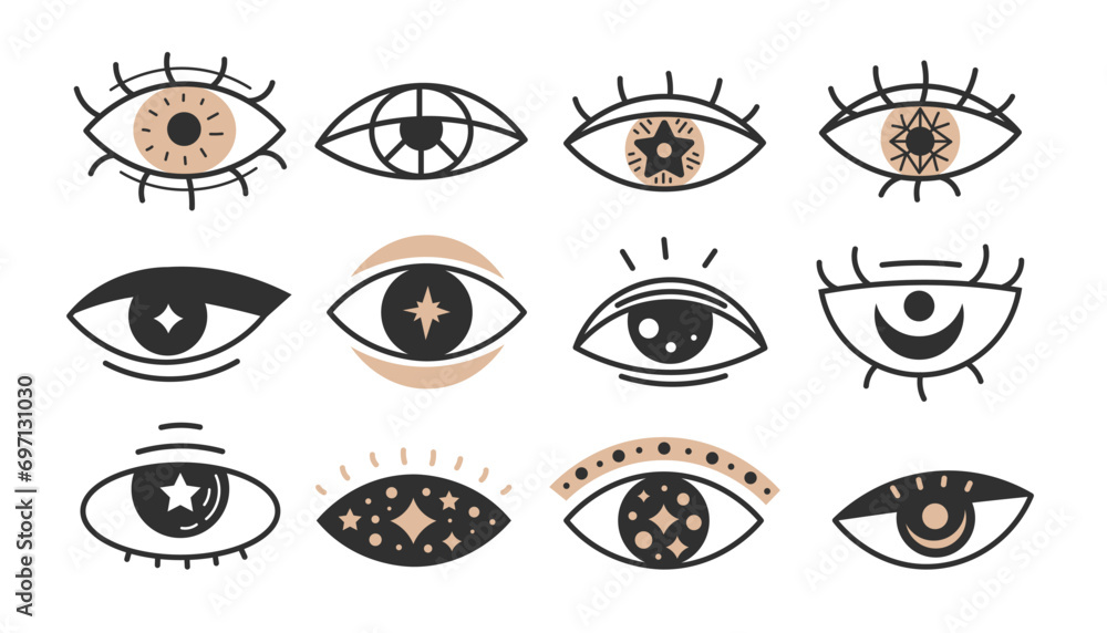 Mystical eye vector set. Esoteric symbols and sign collection with ...
