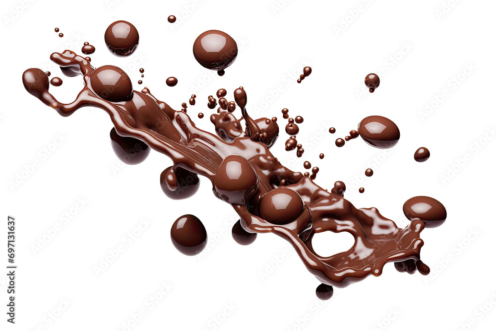 Various types of chocolate falling with choc flake in the air isolated ...