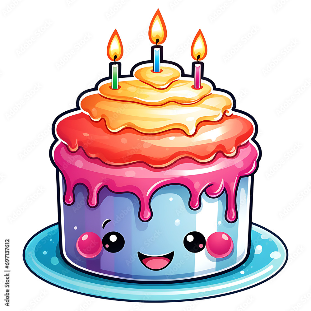cute kawaii delicious birthday cake clipart for stickers, invitation ...