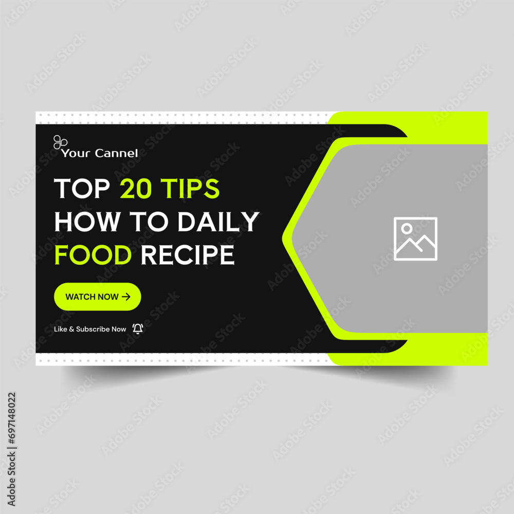 Video tutorial food recipe tips and tricks thumbnail banner design ...