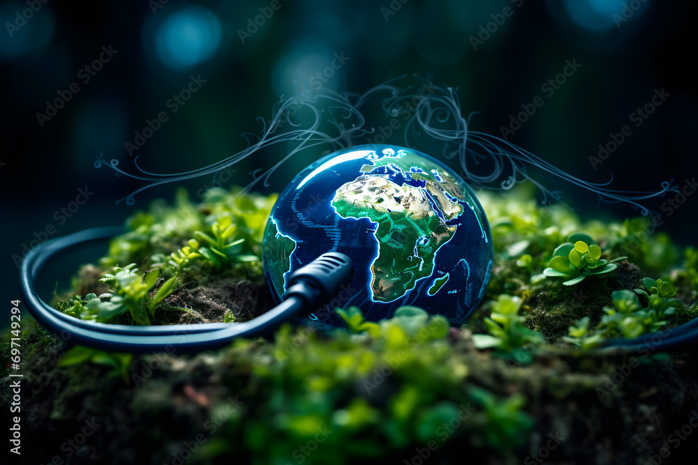 renewable energy light bulb with green energy, Earth Day or environment ...