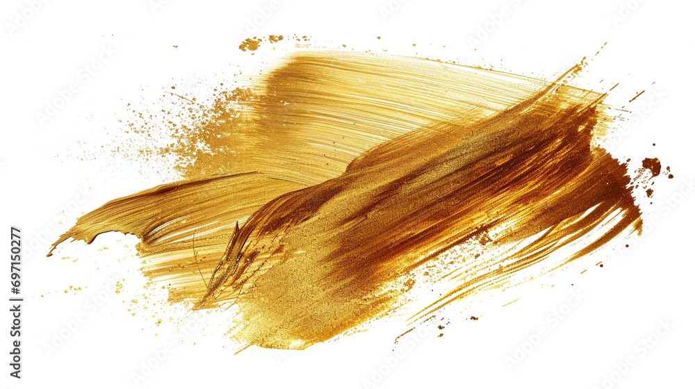 Grunge gold ink color smear brush stroke, stain, and line blot on a ...
