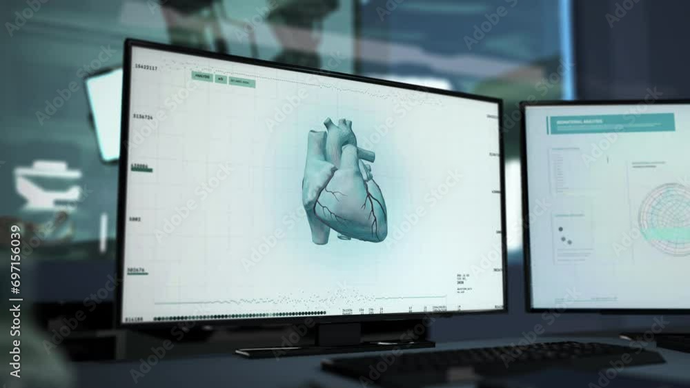 Diagnostic system is searching for problems inside of the heart. Heart ...