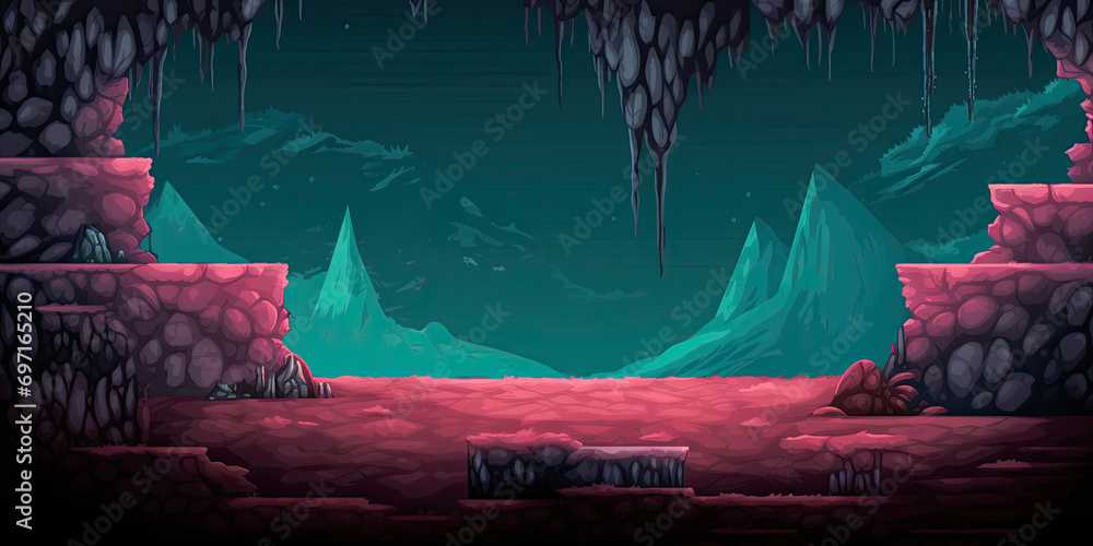 8-bit video game style textured background scrolling platform, low ...