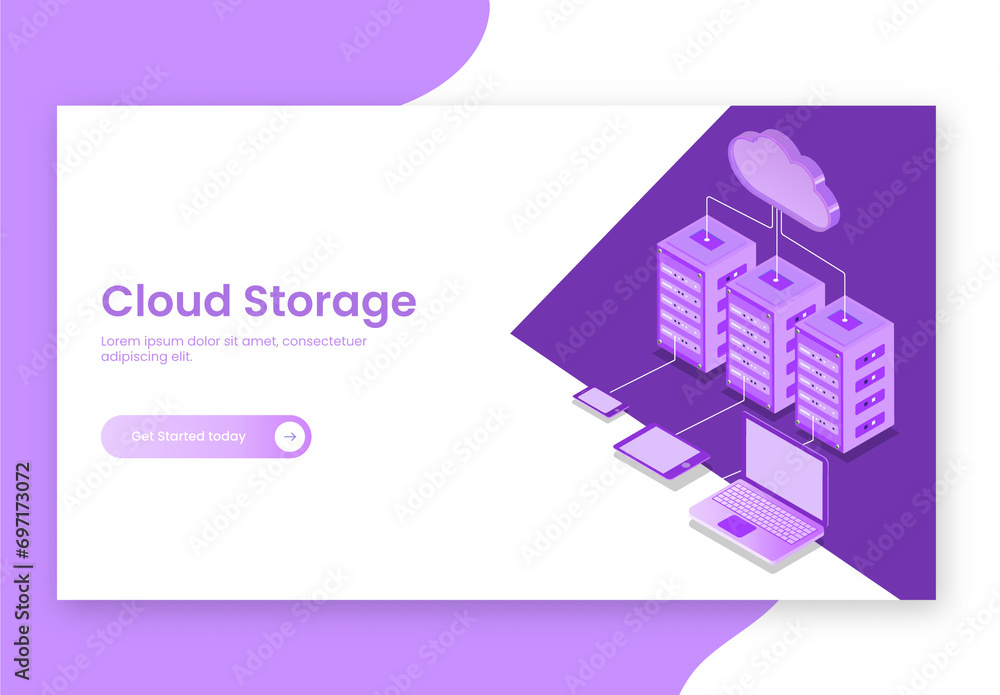 Cloud Storage Concept Based Landing Page Design, 3D Cloud Server ...