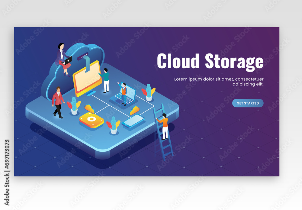 Cloud Storage Concept Based Landing Page Design Business People Working Together With Digital