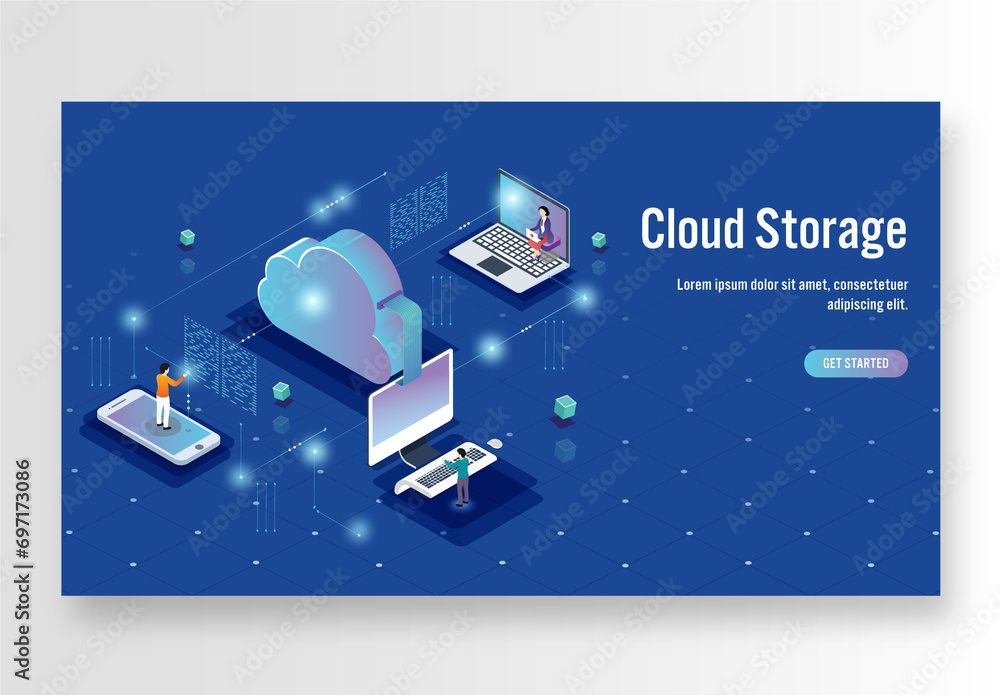 Cloud Storage Concept Based Landing Page 3d Cloud Server Connected With Digital Devices And
