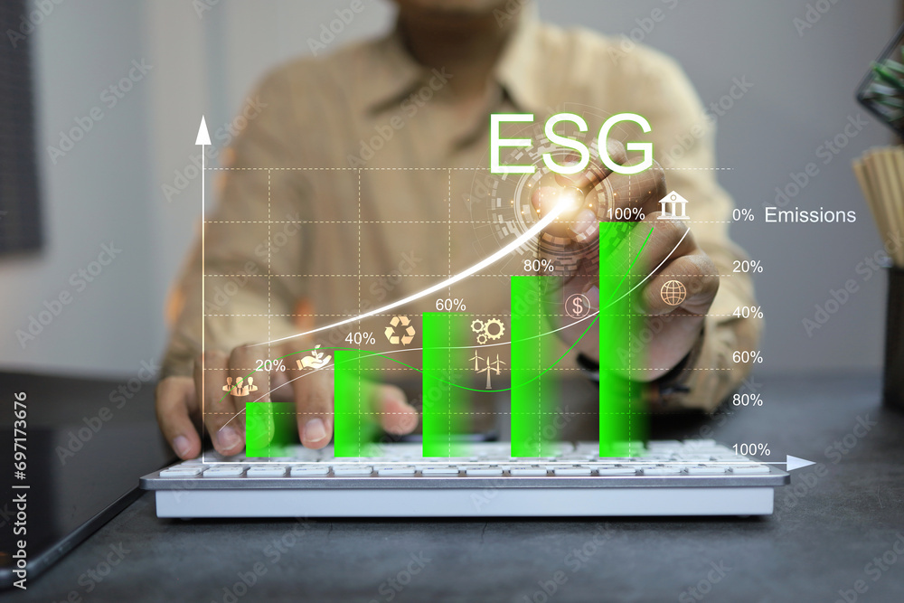 esg concept with environmental social governance businessman hand ...