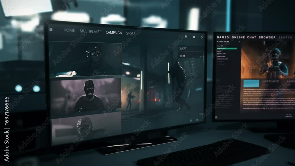 Looking through the campaign levels of a shooter battlefield game. Info ...