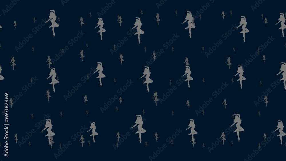 Ballerina symbols float horizontally from left to right. Parallax fly ...