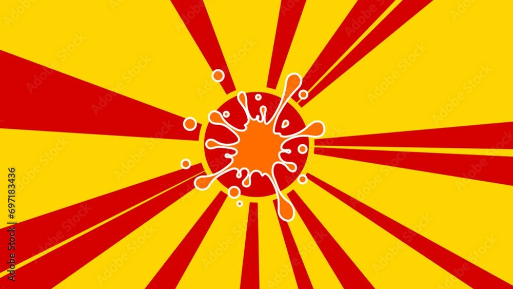 Blot symbol on the background of animation from moving rays of the sun ...